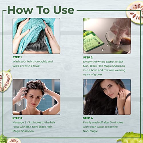 BSY Noni Black Hair Magic Shampoo | Hair Color | 10 Mins Ammonia-Free Shampoo-Based Hair Dye | 20ml X 12