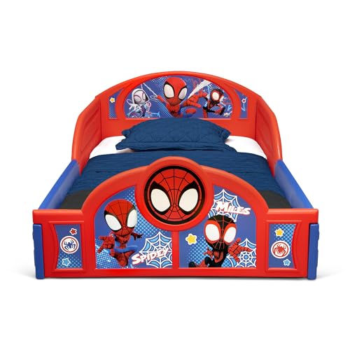 Delta Children - Marvel Spidey and His Amazing Friends 4-Piece Toddler Room-in-a-Box Set โ Includes Sleep and Play Toddler Bed, Table, 1 Chair and Toy Box, Blue/Red