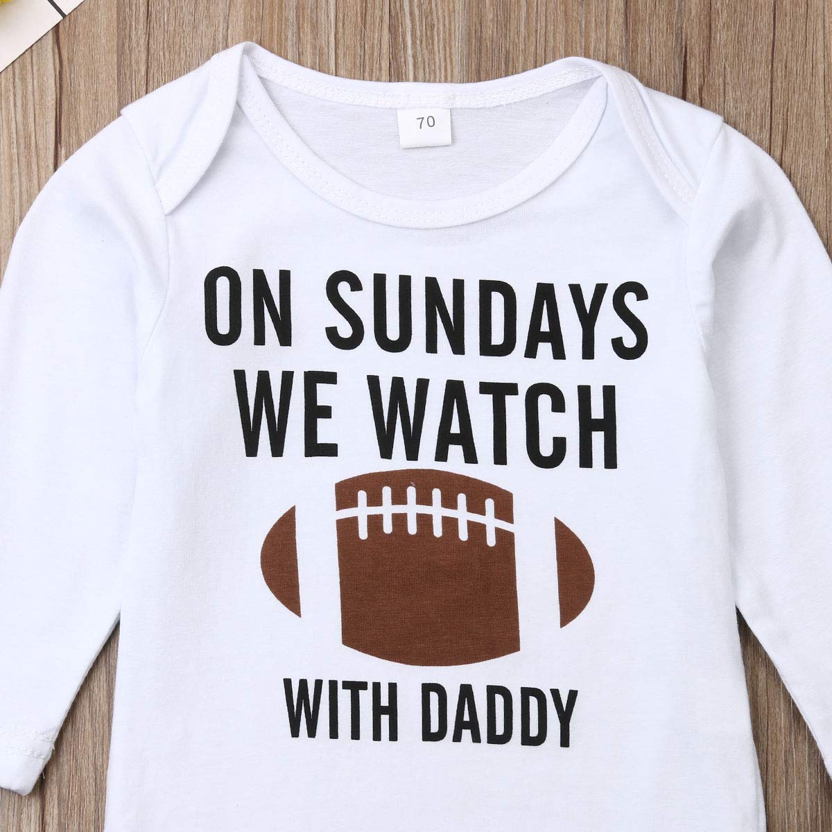 Honganda Funny Newborn Infant Baby Boy On Sundays We Watch Football with Daddy Bodysuit Romper (White-Long Sleeve, 6-12 Months)