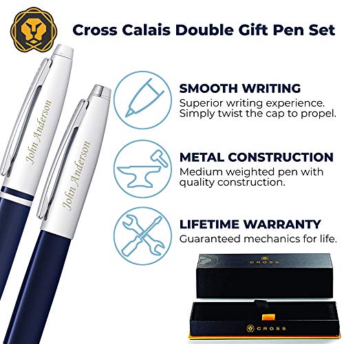Cross Pen Set | Engraved/Personalized Cross Calais Ballpoint and Rollerball Double Pen Gift Set with Case - Blue. Engraved gift for man or women, with your custom name or message