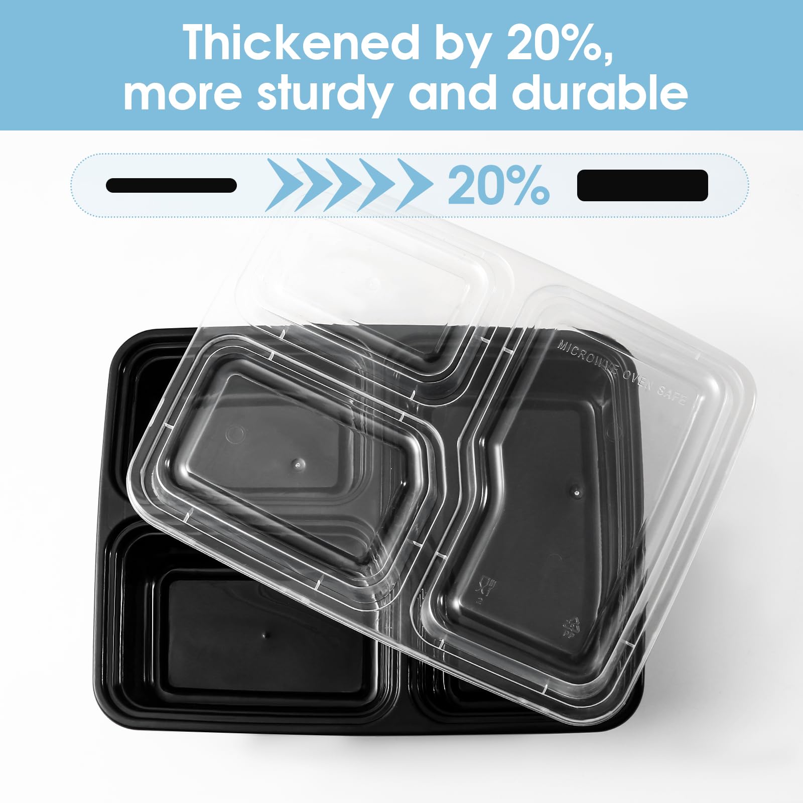 30 Pack Meal Prep Containers, 32 Oz 3 Compartment Food Storage Containers with Lids, Extra-thick Plastic To Go Containers, Disposable Lunch Box, BPA Free, Stackable, Dishwasher/Microwave/Freezer Safe