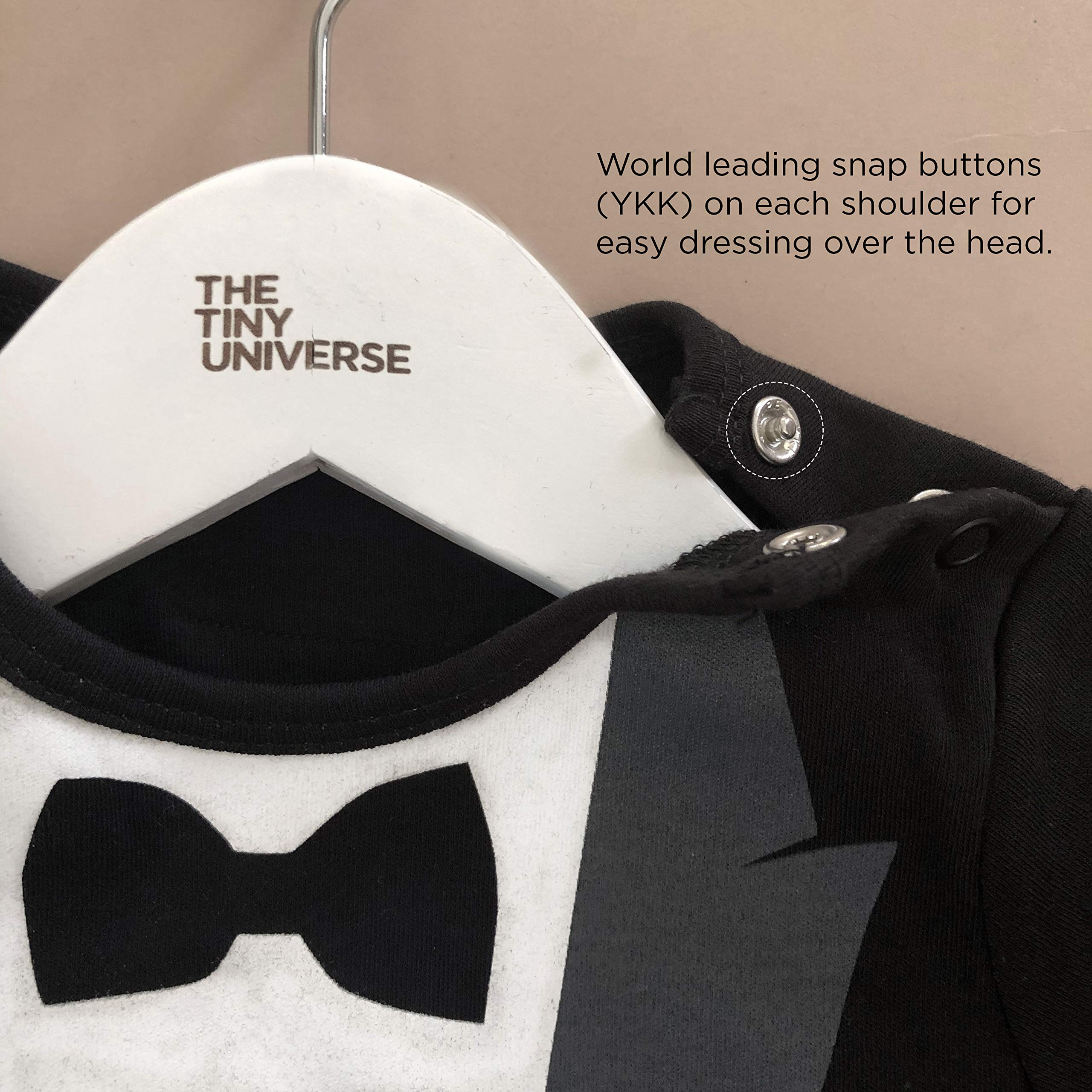 The Tiny Universe Tuxedo Onesie Classic for Baby Boys, Body Suit, Jumpsuit Gentleman Wedding Outfit - Original Swedish Design (Classic Black, 68 / 6M)