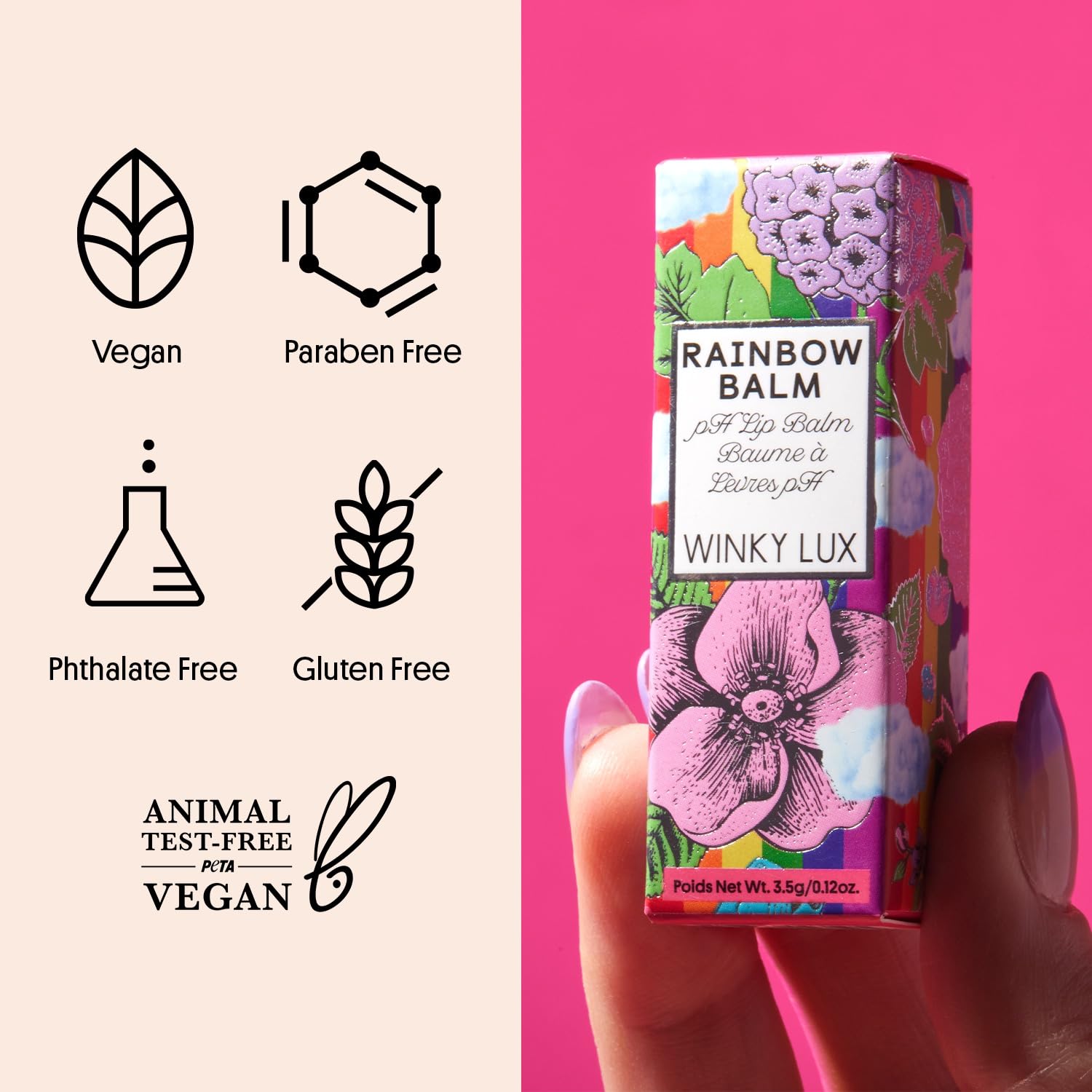 Winky Lux Rainbow pH Tinted Lip Balm, Hydrating Lip Balm, Cherry Pink Tint With Vitamin E and Jojoba Oil to Moisturizer Lips, Vegan & Cruelty Free