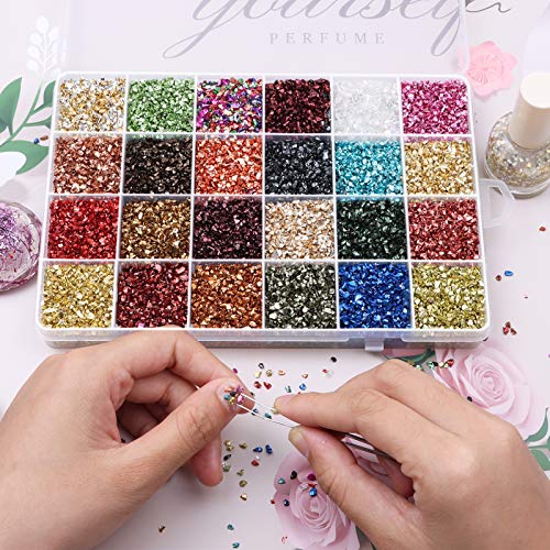 Crushed Glass Glitter, 24 Colors Irregular Crystal Chips Chunky Flakes Sequins Crushed Glass for Resin Geode Art Nail Arts Craft DIY Vase Filler Epoxy Resin Jewelry Making