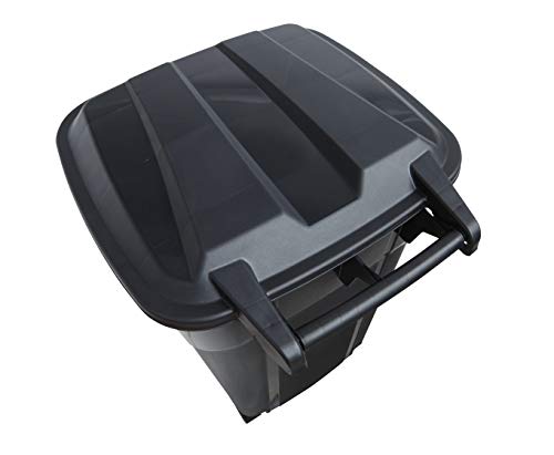United Solutions 32 Gallon Outdoor Waste Garbage Bin with Attached Lid, Heavy-Duty Handles, Snap Lock , Wheeled Trashcan, Black
