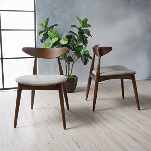Christopher Knight Home Barron Fabric with Walnut Finish Dining Chairs, 2-Pcs Set, Light Grey / Walnut