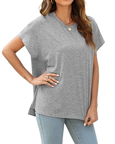 Bosmeer Womens Summer Tops Oversized Short Sleeve Tshirts Dressy Casual Light Grey Large