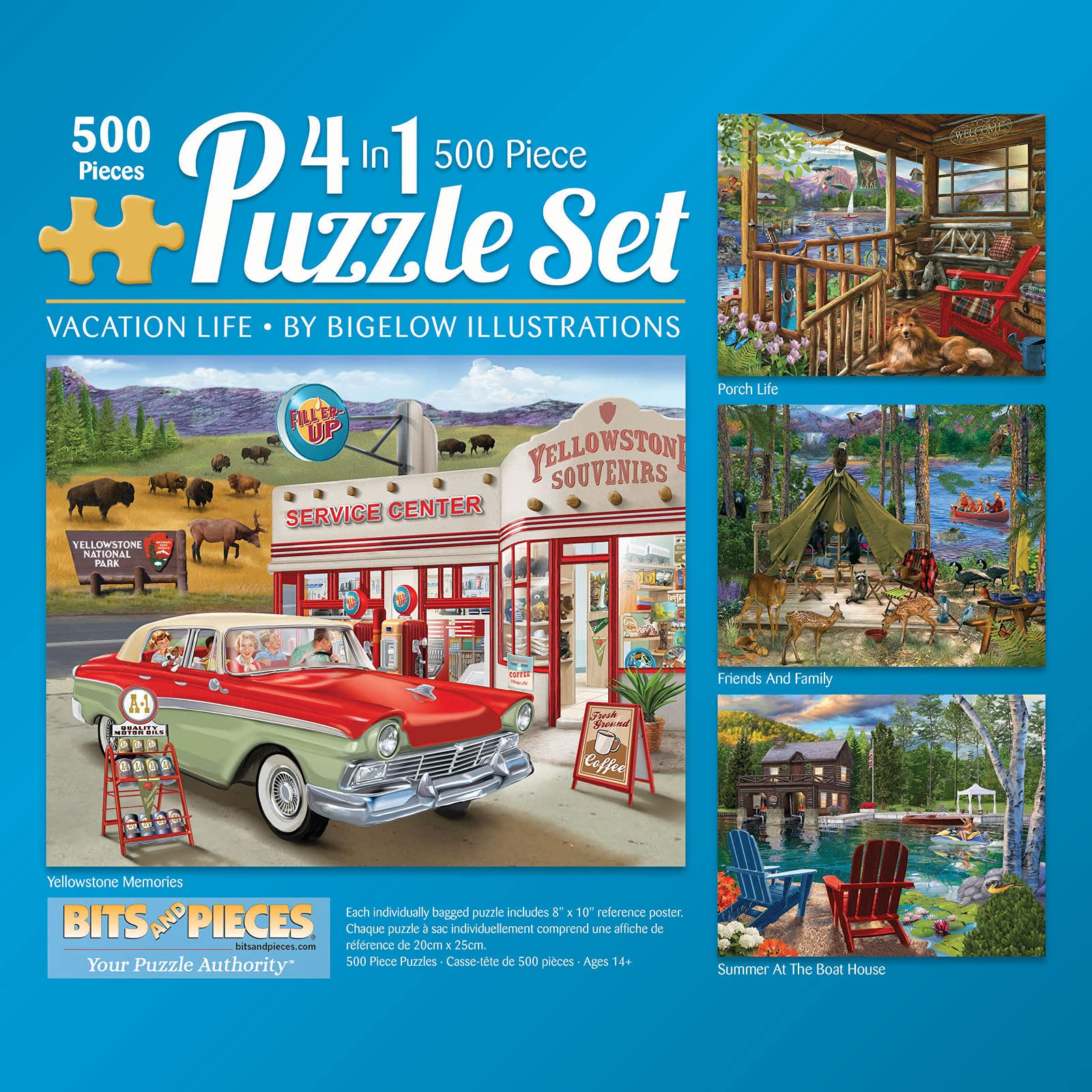 Bits and Pieces β 4-in-1 Multi-Pack 500 Piece Jigsaw Puzzles for Adults β Jigsaw Puzzle Set Bundle by Bigelow Illustrations, Completed Puzzle Size: 16" x 20"