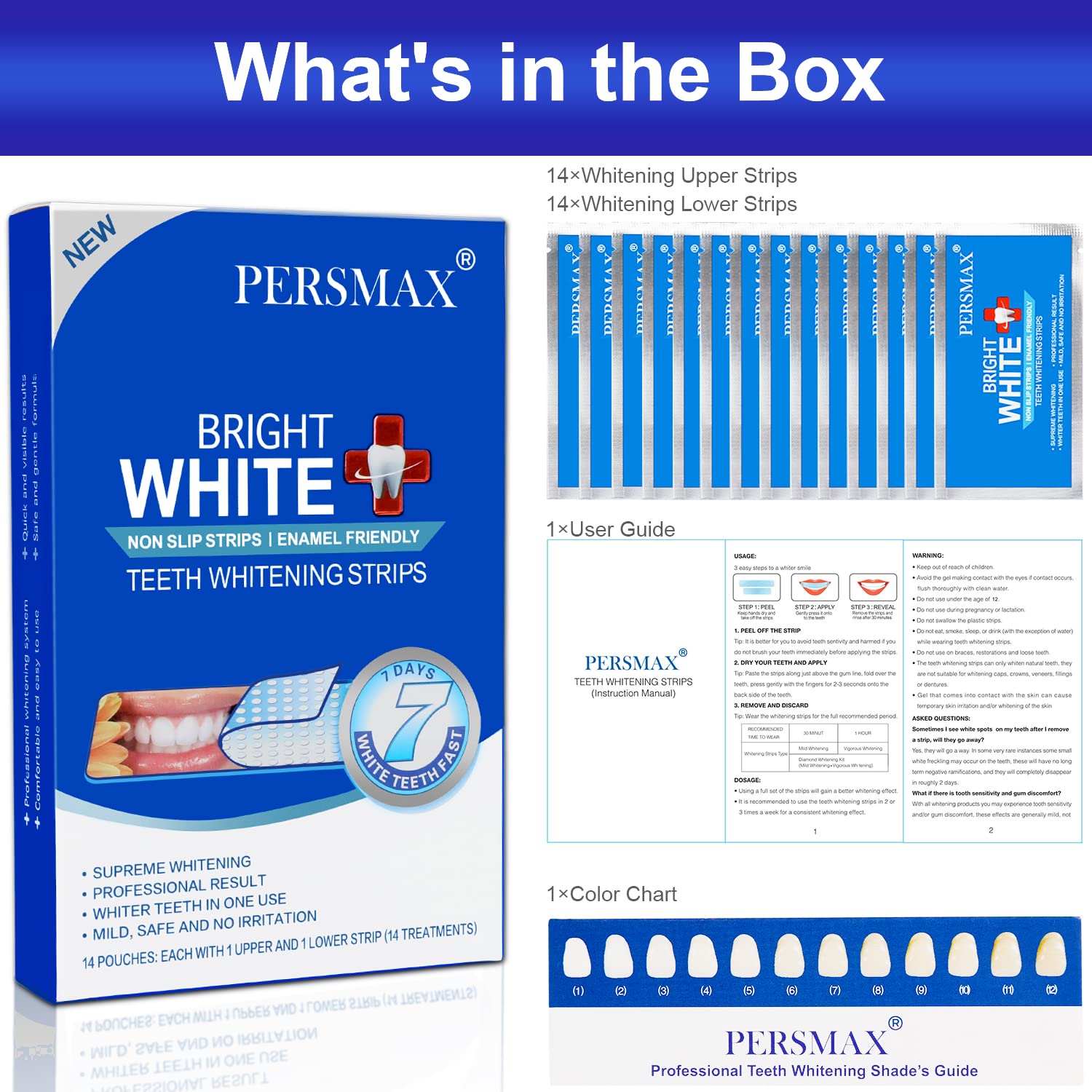 PERSMAX Teeth Whitening Strips for Teeth Sensitive, Non-Slip Enamel-Safe Strips, Professional and Safe Teeth whitening Strips, for Smoking/Coffee/Soda/Wine Stain, 28 Strips 14 Treatments (Mint)