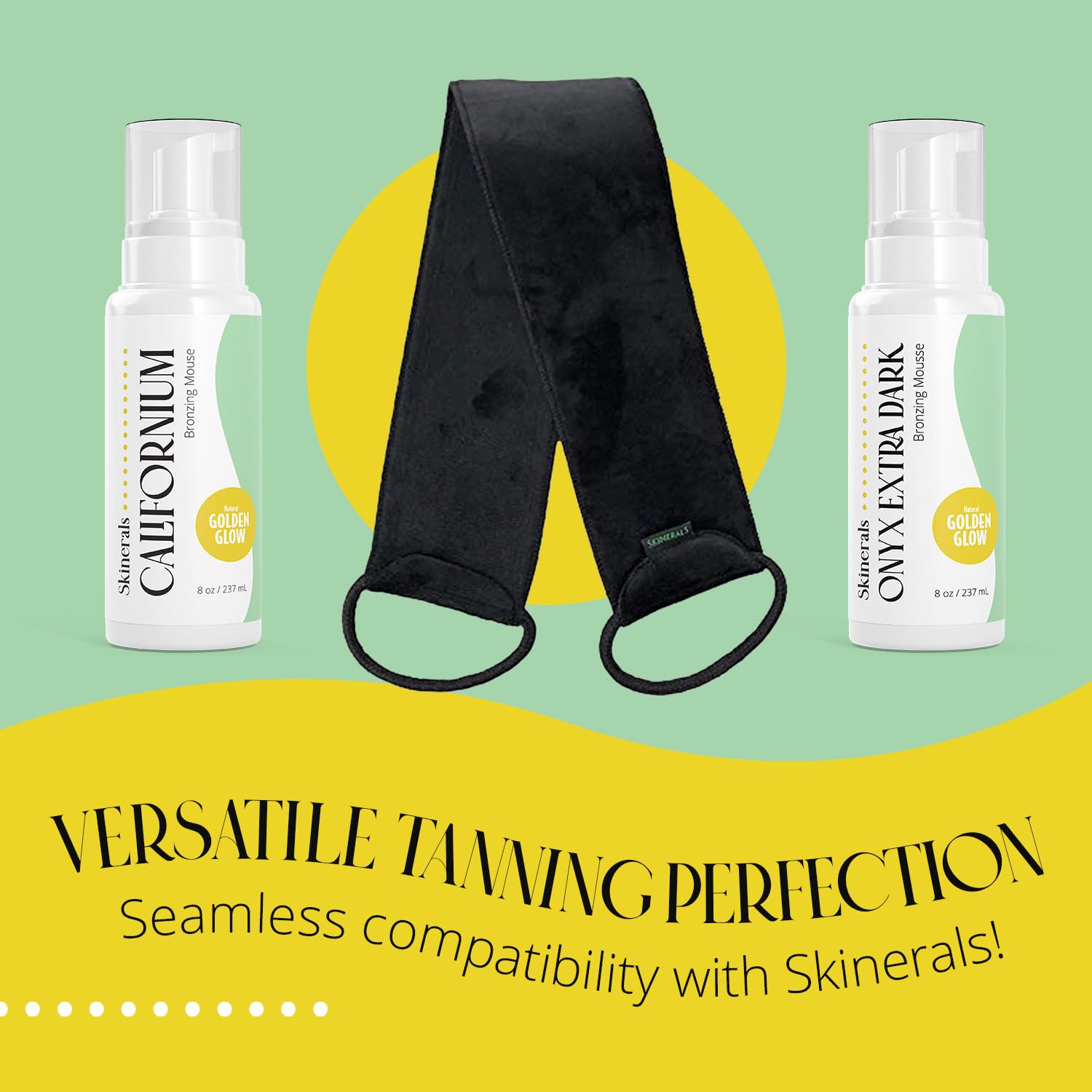 Skinerals Back Lotion & Applicator Mitt Band, Easy-Reach, Flexible Microfiber Design for Seamless Full Back Coverage, Durable, Washable - Essential Self Tanner for an Even Tan, Black