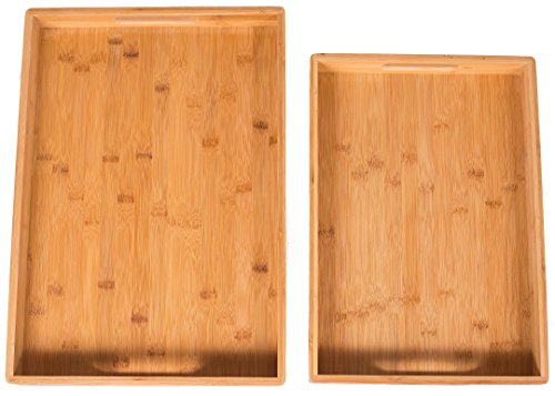 BirdRock Home 2pc Bamboo Serving Trays Set with Handles - Wood - Food - Breakfast Tray - Party Platter - Nesting - Kitchen and Dining