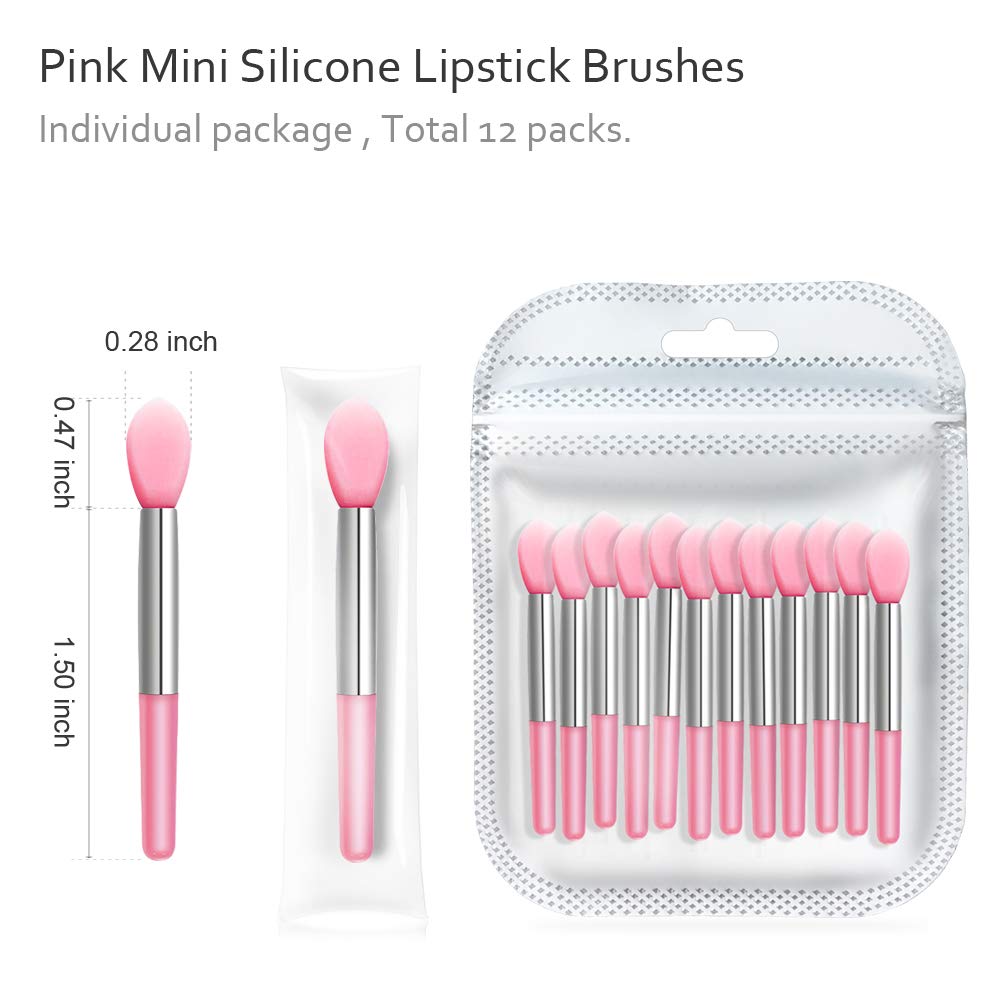 Spove 12pcs Silicone Lip Brush Makeup Eyebrow Lipstick Brushes Applicator Cosmetic Brush Set Silicone Brushes Wands Fit Balm Mask Oil Pink