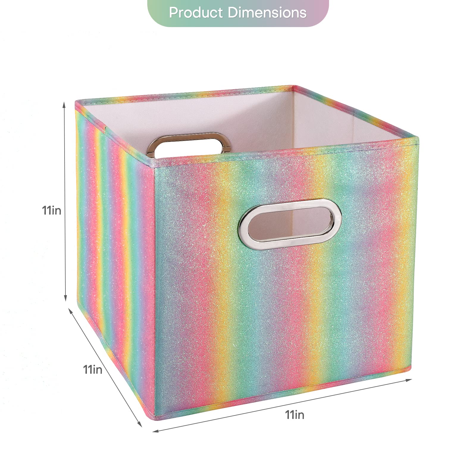 ANMINY 4 PCS Glitter Storage Cubes Shiny Sparkly Foldable Storage Basket Bin Box Set with Handles Collapsible Decorative Large Fabric Desktop Closet Shelf Organizer Container - 11x 11x 11 in, Silver
