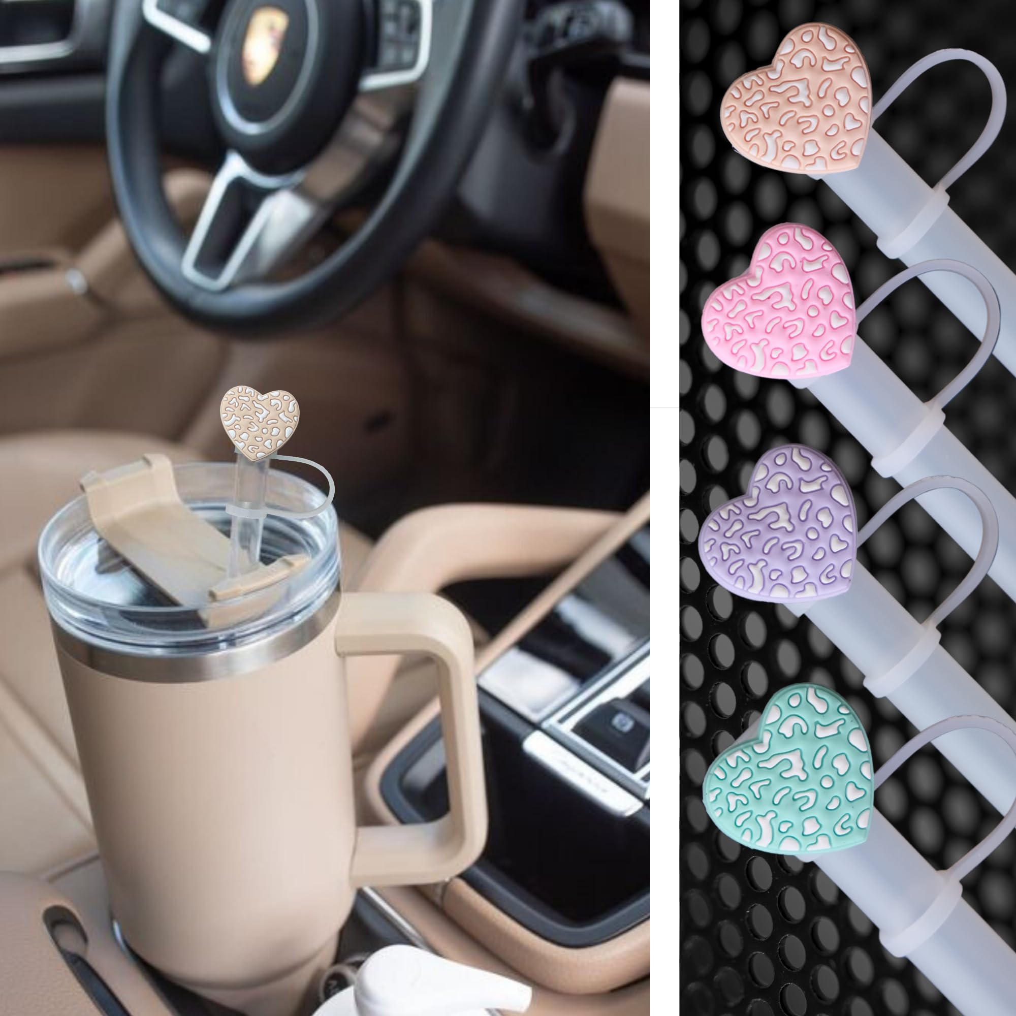 4 PCS Stanley Straw Cover Cap for Stanley Cup Straw Topper pack of 10mm, Cute Heart Straw Covers, 40 Oz Straw Caps Stanley Cup Tumblers Accessories