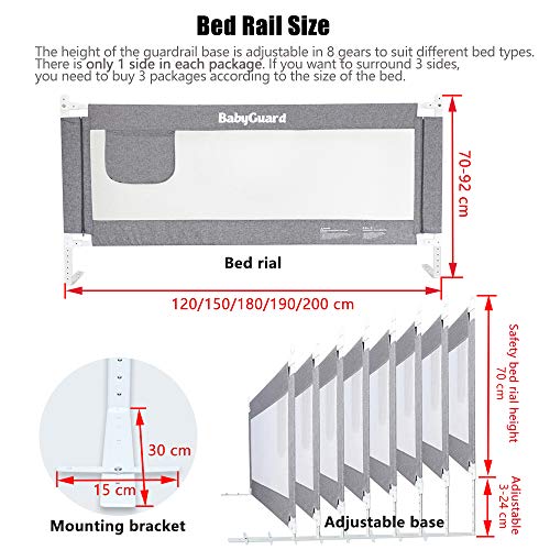 BabyGuard Bed Rails for Toddlers - Extra Long and Tall Specially Designed for Twin, Full, Queen, King & California King Bed Mattress (1 Side, 80")