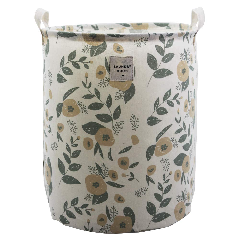 Large Fabric Storage Bins Toys Storage Basket for Baby Nursery, Kids Playroom, Home Organizer, Collapsible Laundry Basket Hamper with Floral Pattern (Green Flowers)