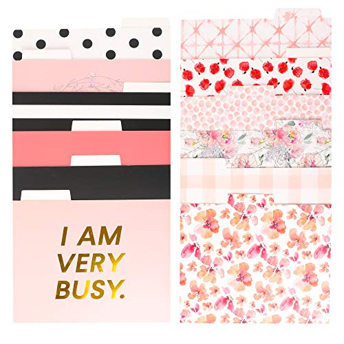 Decorative Gold Foil File Folders - 12-Count Colored File Folders Letter Size, 1/3-Cut Tabs, Includes Cute Designs and Gold foil Font, Office Supplies File Filing Organizers, 9 x 11.5 Inches