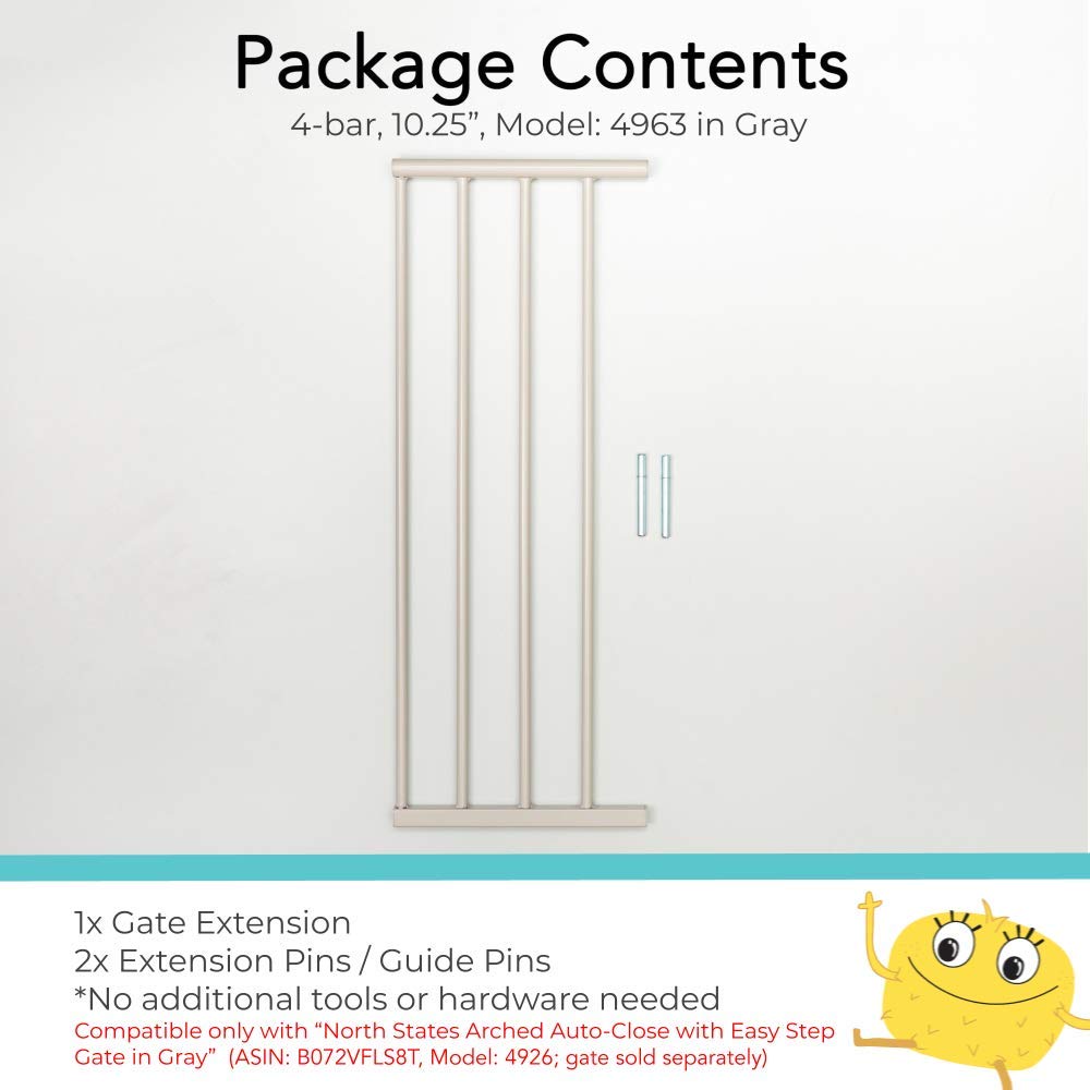 Toddleroo by North States 10.75” Extension for “Arched Auto Close with Easy Step Baby Gate”. Fits openings up to 63.38'' wide. Add up to 3 extensions. No tools required. (Adds 10.75" width, Gray)