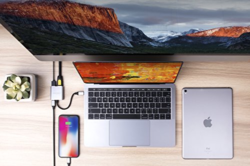 HyperDrive USB C to Hdmi 4k, USB-A 3.0 and 60W USB-C Adaptor | 3-in-1 Adapter for MacBook, Ultrabook, Chromebook and USBC Devices | Hyperdrive by Sanho | Silver