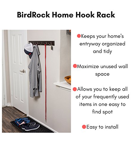 BIRDROCK HOME Dual Hook Coat and Hat Rack - 6 Dual Hooks - 27 Inches - Wall Mount - Decorative Home Storage - Entryway Foyer Hallway Bathroom Bedroom Rail - Oil Rubbed Bronze Hooks - Dark Brown Pine