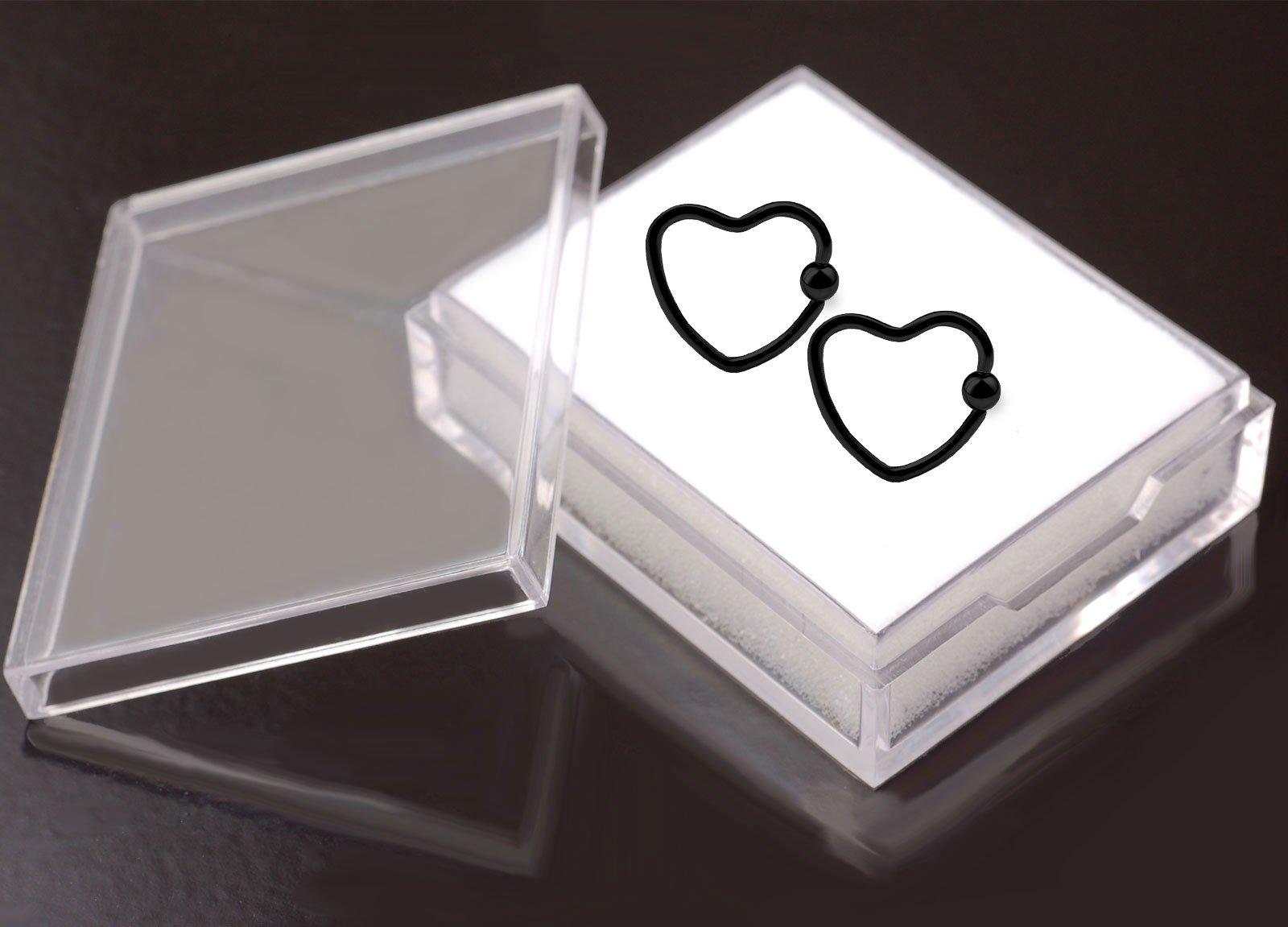 2pcs 16g Heart Hoop Earring CBR Captive Bead Rings Cartilage Daith Rook Helix Anodized Surgical Steel Auricle - Black