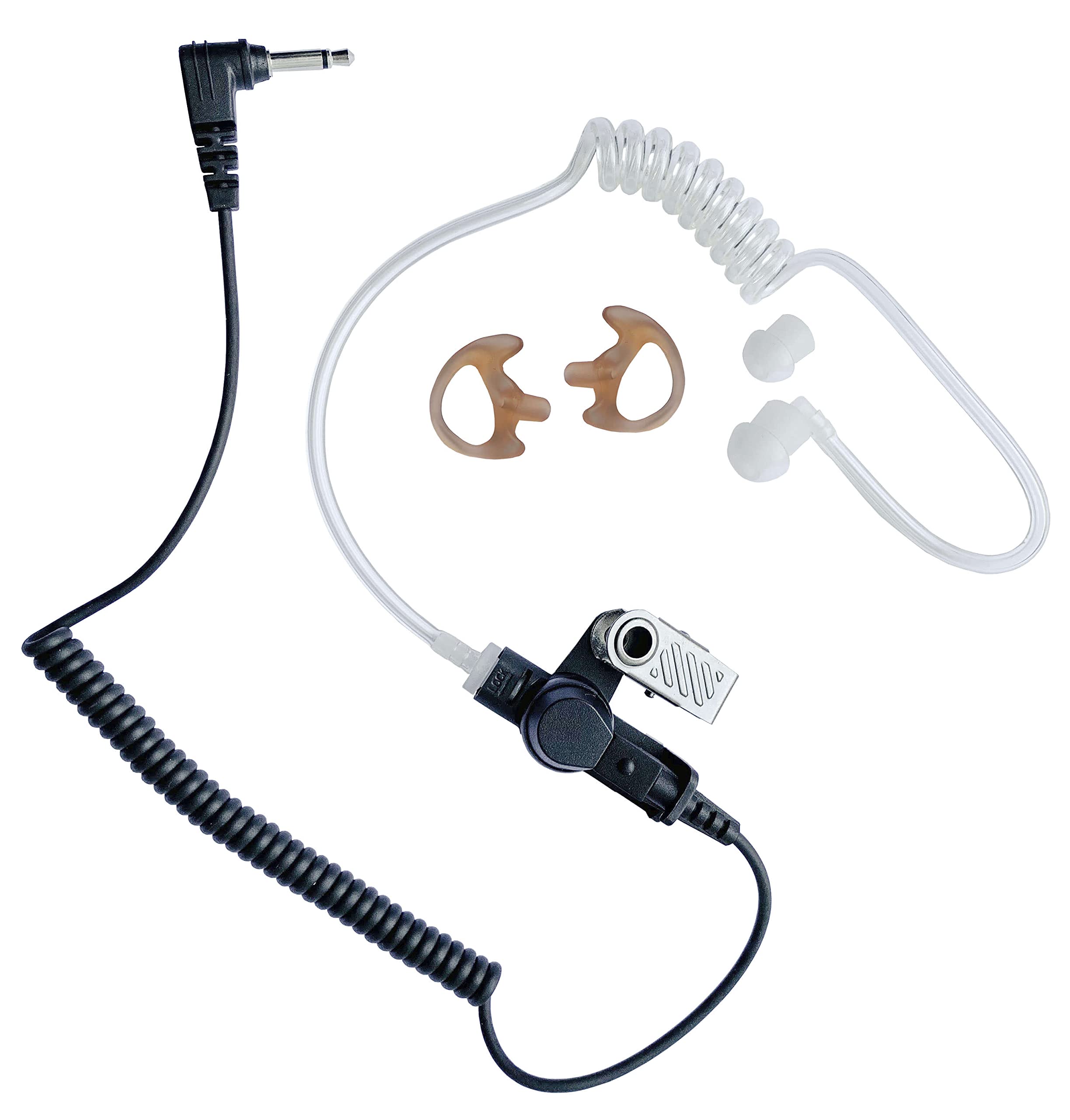 Tactical Law Enforcement Radio Earpiece, 3.5mm Listen/Receive Only Clear Acoustic Tube Earmolds, Direct to Speaker Mic, Guaranteed to fit Motorola XTS APX Kenwood TK NX Icom & More