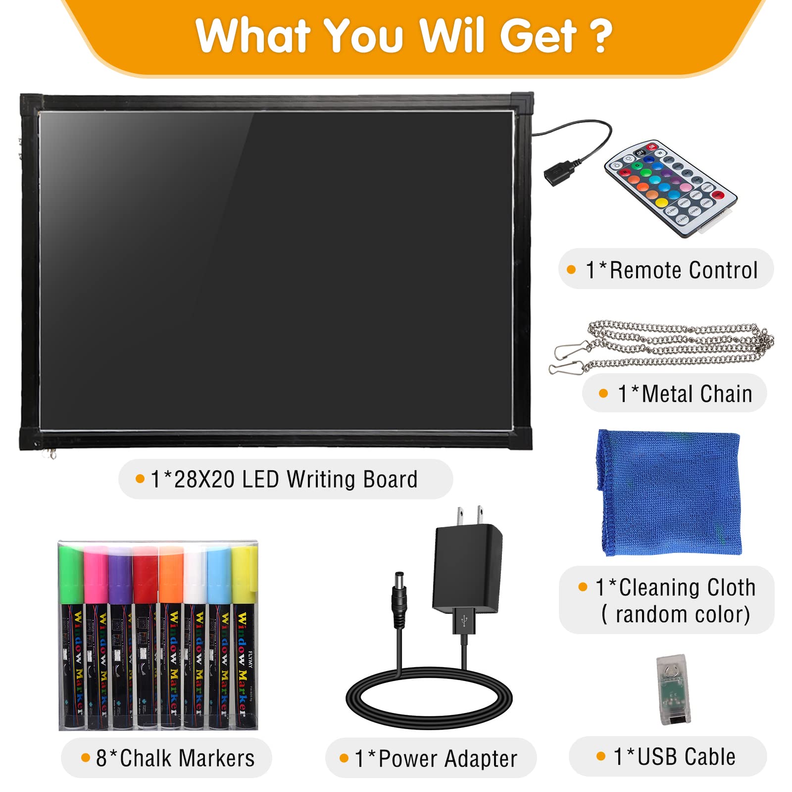 Slsy Illuminated LED Message Writing Board Erasable Neon Effect Menu Sign Board with 8 Fluorescent Makers, 12Colors Flashing Modes, Remote Control Message Board (28"X20")