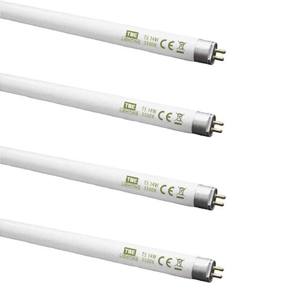 TBE LIGHTING 14w / 22 inch Soft White 3500K Tubes - F14T5/D Fluorescent Tube Lamps / 22''- CFL Bulbs - G5 2-Pin Base Fittings - T5 High Efficiency Lamps (4-Pack)