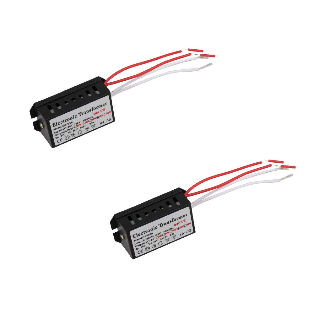 KOOBOOK 2Pcs 110V to 12V 60W Electronic Transformer Power Supply Converter Adapter for Halogen Light