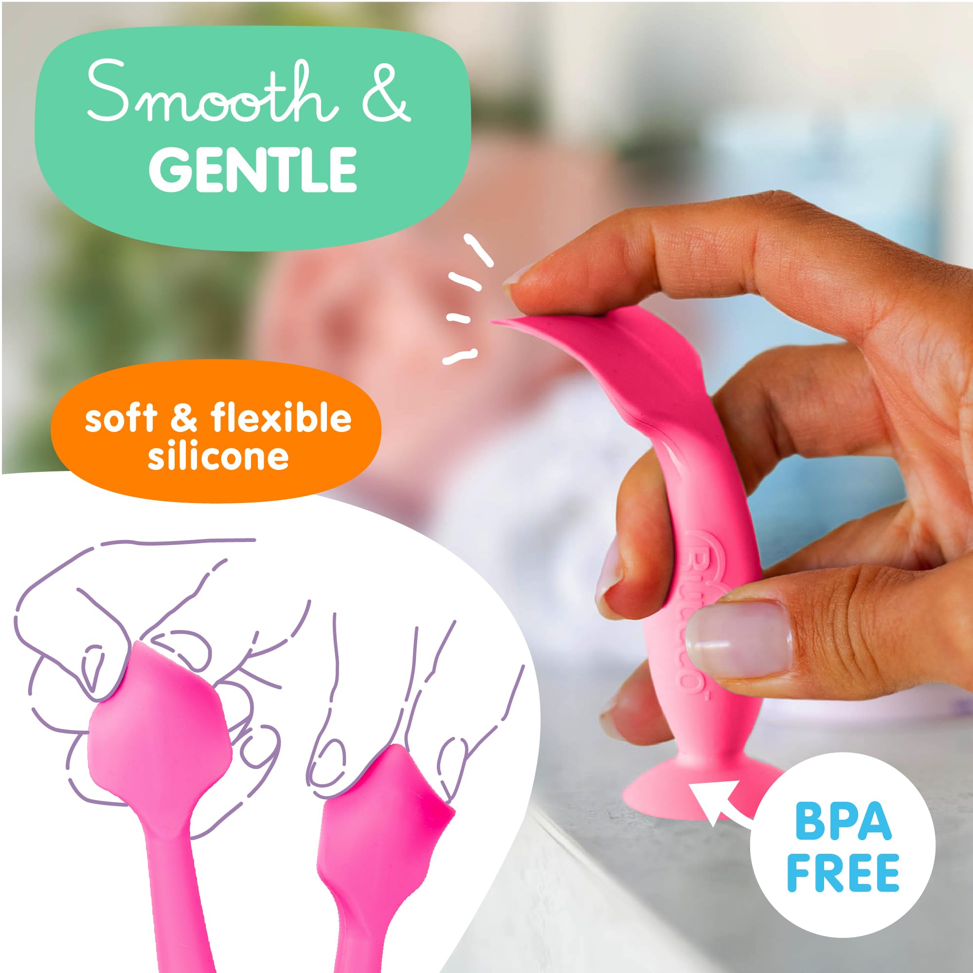 Bumco Baby Bum Brush + Mini Baby Diaper Cream Spatula with Case - BPA-Free Silicone Diaper Spatula with Suction Cup, Wipe-Clean, Mom-Invented Butt Paste Applicator (Pink & Pink)