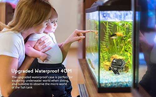 COOAU 4K 20MP WiFi Action Camera External Microphone Remote Control Underwater 40M Waterproof Sport Camera Time Lapse with 2X1200mAh Batteries and 20 Accessories