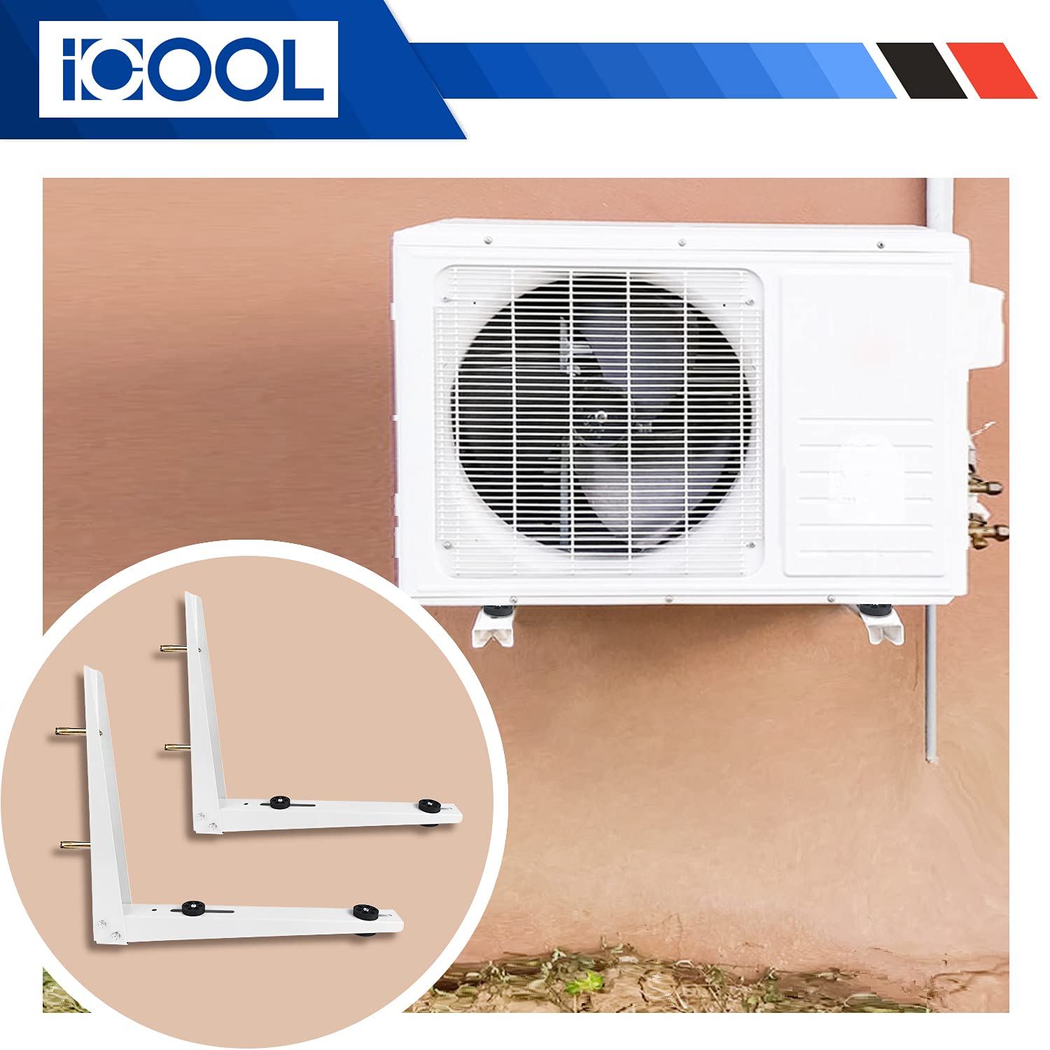 ICOOL Mini Split Wall Mounting Bracket (22" L x 19" H) for 9,000-36,000 BTU Universal Ductless Air Conditioners Heat Pumps Compressors, Outdoor Heavy Duty Foldable Condenser Bracket