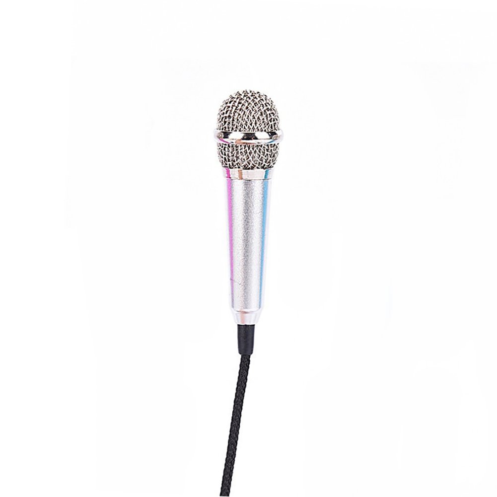 bjduck99 3.5mm Universal Wire Connect Karaoke Metallic Mini Microphone for Cell Phone PC - Silver