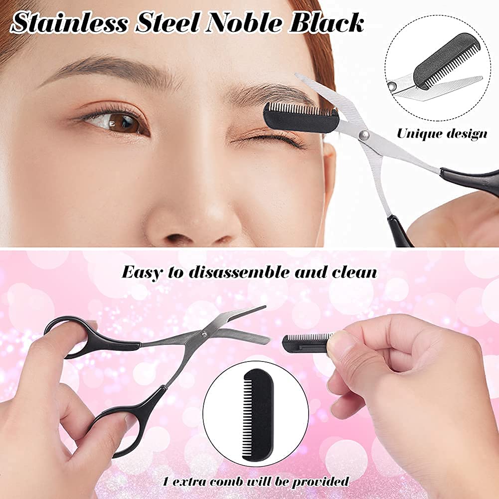 XUJINCN3-in-1 Eyebrow Scissors Kit,Eye Brow Cutter for Women,Eyebrow Grooming kit Specially Designed for Women,Include;Eyebrow Scissors with Comb, Hair Removal Tweezers, Facial Eyebrow Razor(Black)