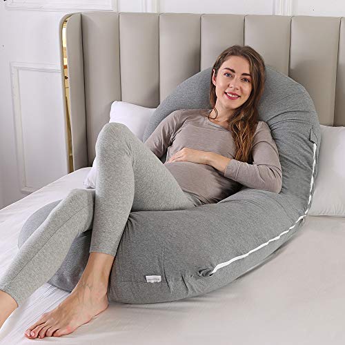 CDEN Pregnancy Pillow, C Shaped Full Body Pillow 52", Maternity Pillow Support for Back, Legs, Neck, HIPS for Pregnant Women with Removable Washable Jersey Cover(Darkgrey)