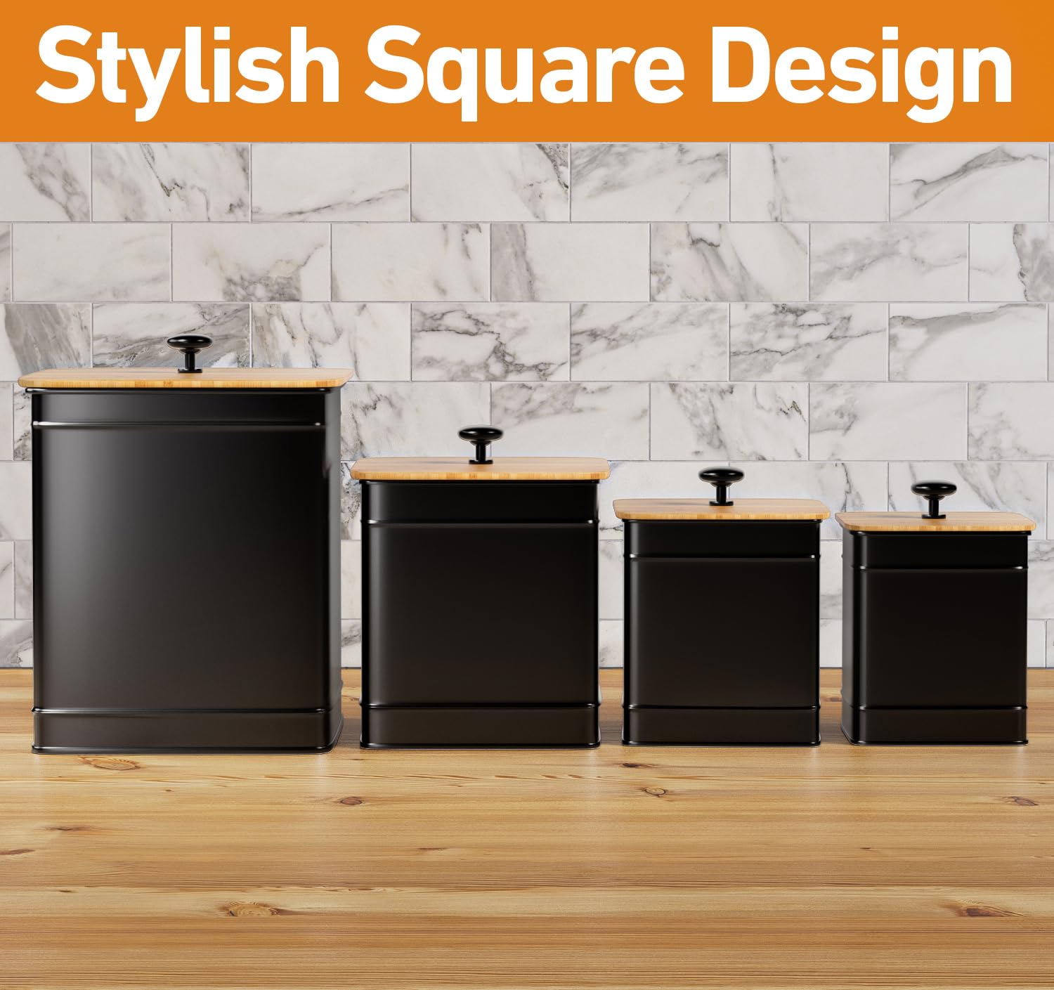 Kitchen Canisters for Countertop Set of 4 with Customizable Chalkboard Labels & Marker Pen - Big Iron Kitchen Canisters with Airtight Lids - Canisters Sets for the Kitchen - Black Kitchen Canister Set