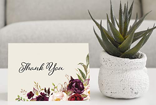 Funeral Thank You Cards - Sympathy Bereavement Thank You Cards With Envelopes - Message Inside (25, Rose)