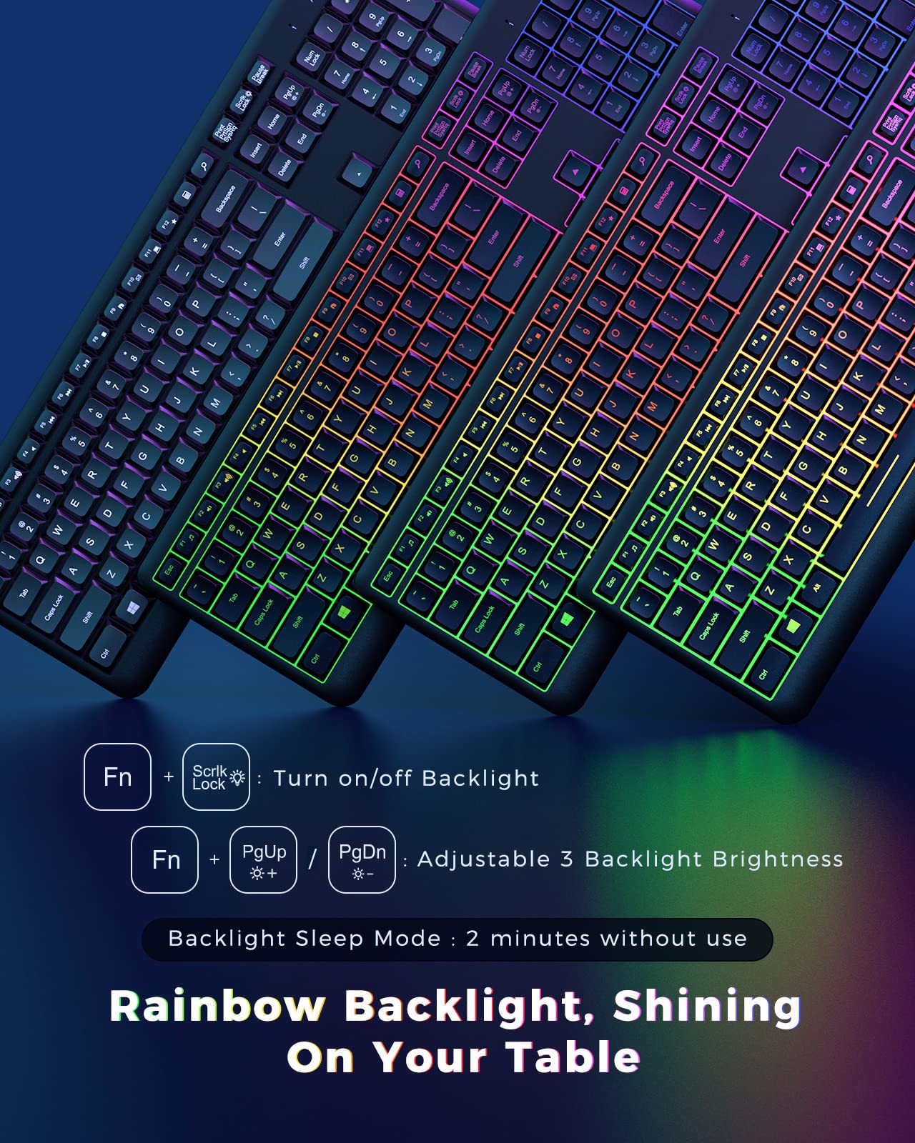 Wireless Keyboard and Mouse Combo Backlit,SURPAO Illuminated Full-Size Wireless Keyboard and Mouse Set, 2.4Ghz Silent Keyboard and Mouse for Computer, Laptops, Windows, Gaming,Black