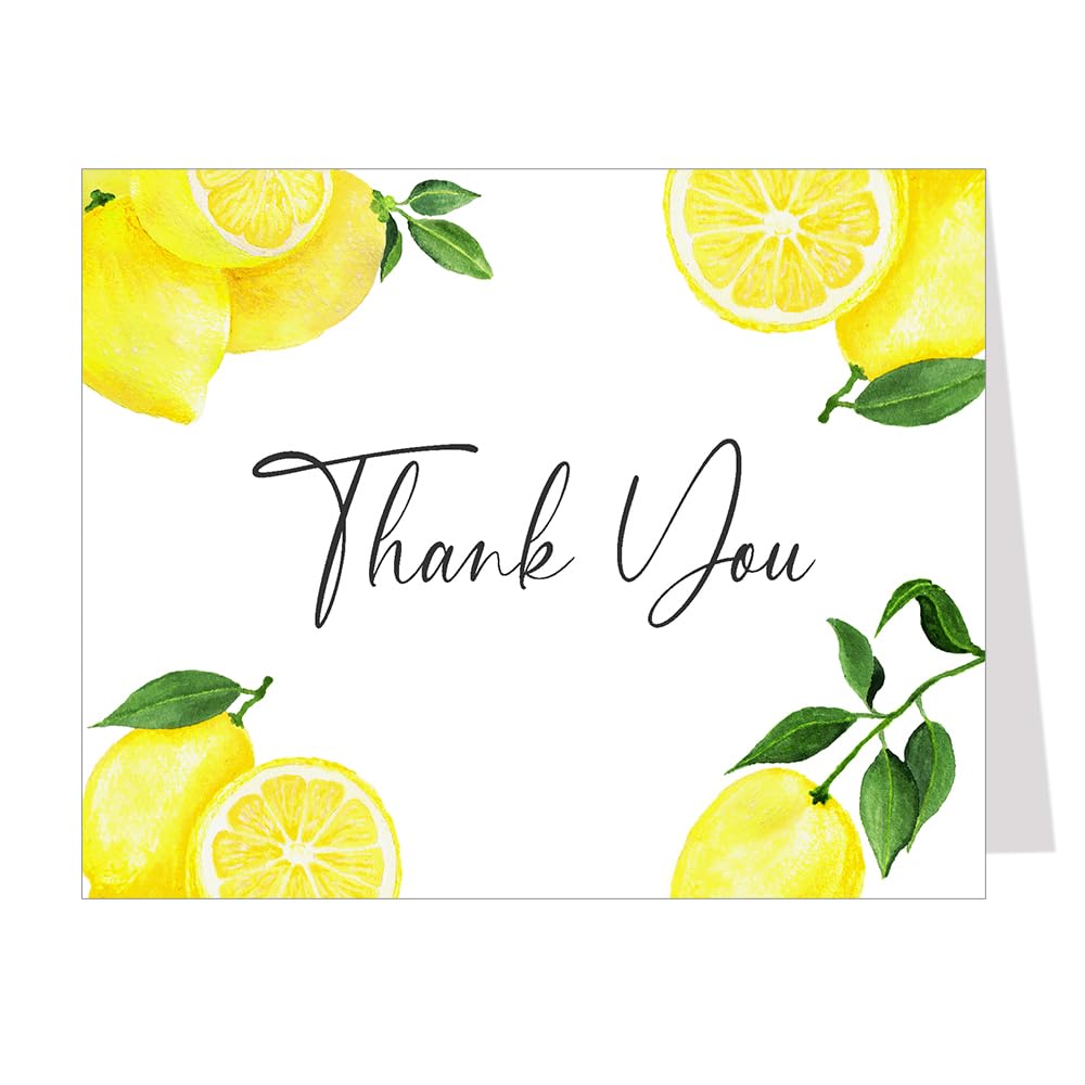 The Invite Lady Lemon Thank You Cards Lemonade Baby Shower Bridal Wedding Birthday Party Greeting Letter Writing Stationary Stationery Yellow Green Gender Neutral Fruit Citrus Tropical (24 count)