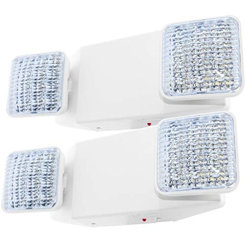 LFI Lights | Self Testing Emergency Light | White Housing | Two LED Adjustable Square Heads | Hardwired with Battery Backup | UL Listed | (2 Pack) | EL-2-W-ST