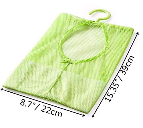 DurReus Multipurpose Clothespin Bag with Hanger Pink Blue Green Hanging Mesh Drying Bag Laundry Shower Caddy Kitchen Bathroom Storage Organizer 3 Pack