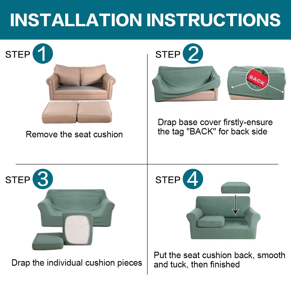 Turquoize 3 Piece Sofa Covers for 2 Cushion Couch Sofa Slipcover Soft Couch Cover for Dogs-Washable Sofa Furniture Covers with 2 Individual Cushion Covers (2 Cushion Sofa, Dark Cyan)