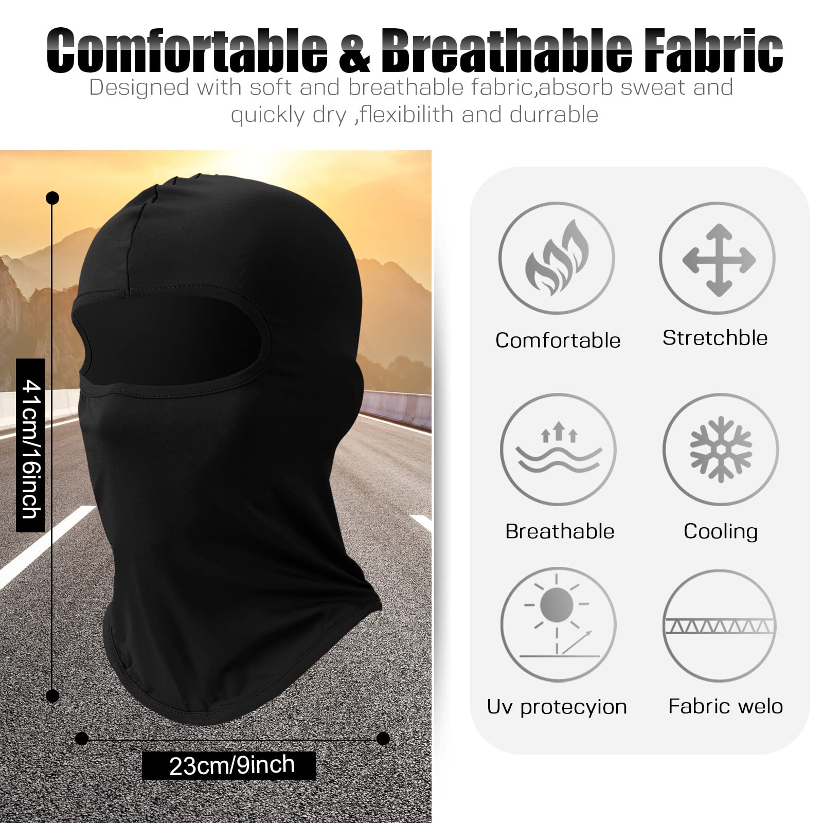 30 Pcs Balaclava Ski Face Mask Full Face Cover Mask UV Protection Cooling Neck Gaiter Winter Summer for Men Women Outdoor (Black, Simple Style)
