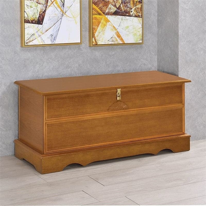 Bowery Hill Cedar Wood Storage Blanket Chest Bench in Honey Brown