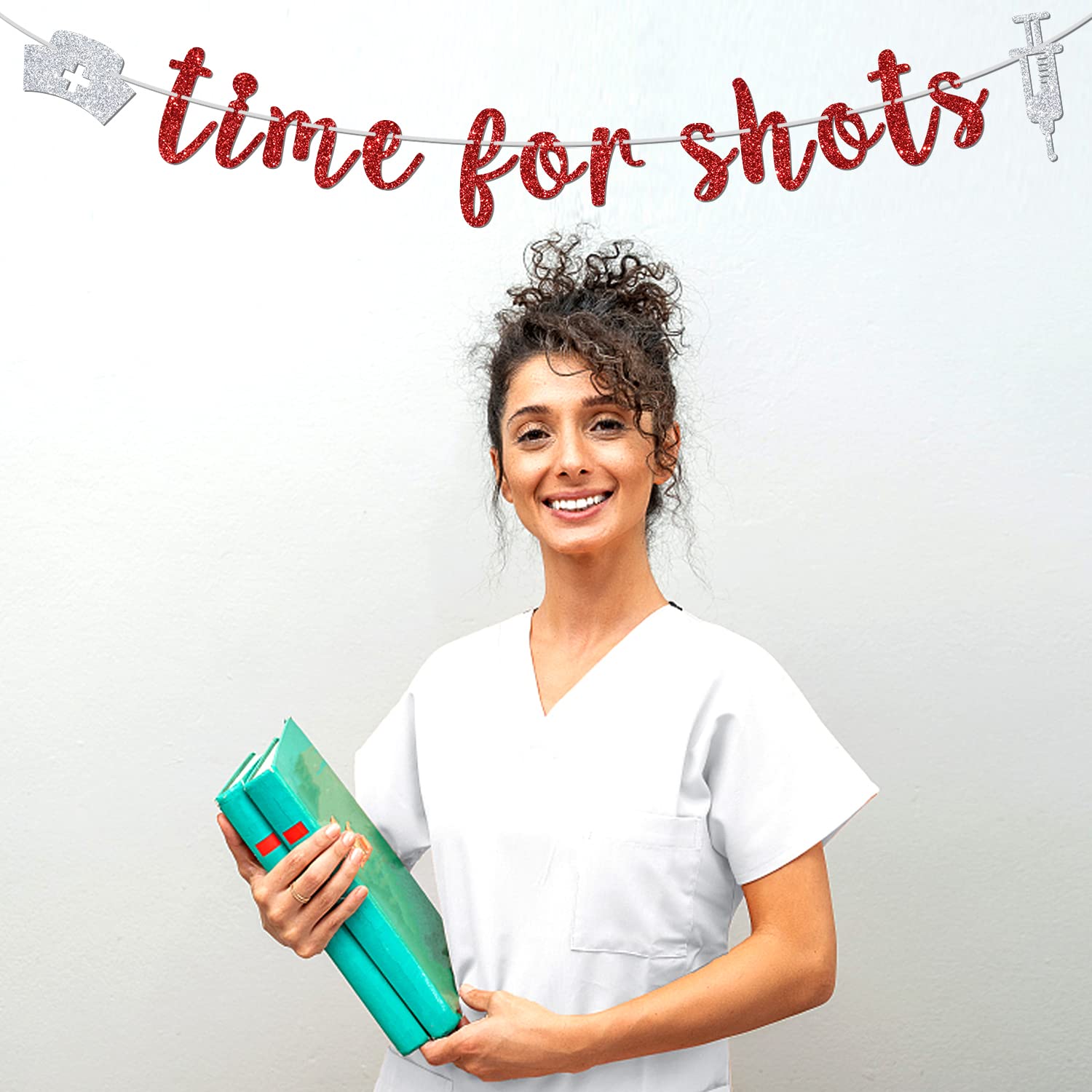 Red Glitter Time for Shots Banner, Congrats Nurse/Future Nurse/I Will Stab You/Nursing School Survivor, 2025 Nurse Graduation Party Decorations