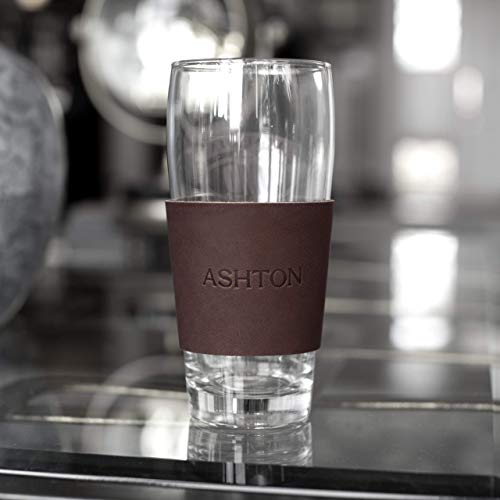 Custom Leather Pint Glass Sleeve. Monogrammed Wedding Gift.
