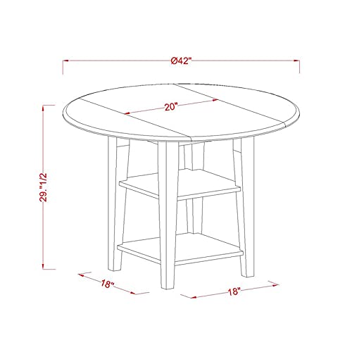 East West Furniture SUT-LWH-T Sudbury Modern Dining Table - a Round Kitchen Table Top with Dropleaf & 2 shelves, 42x42 Inch, Linen White