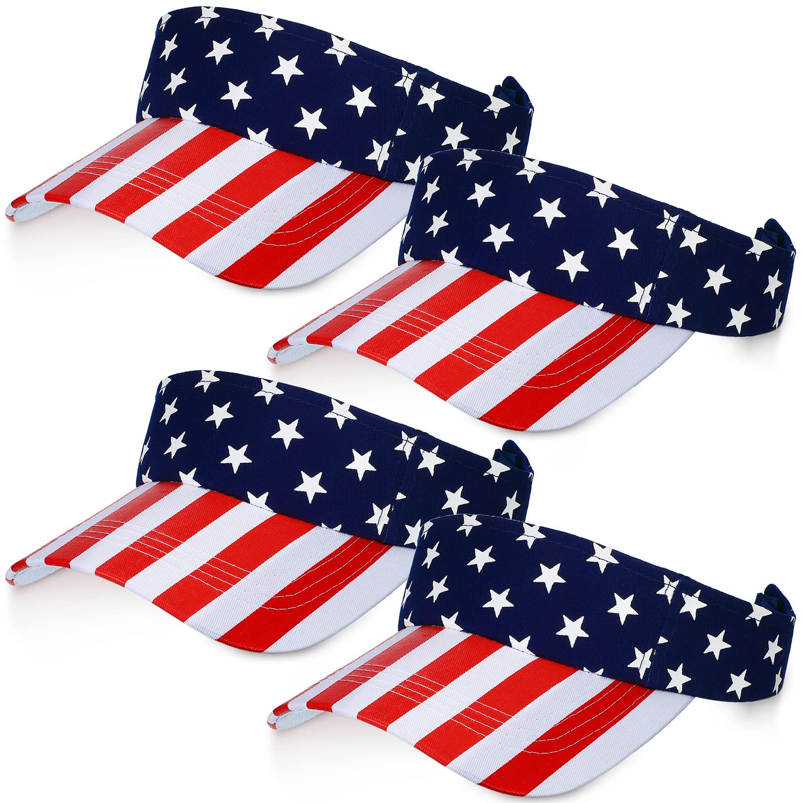 4 Pieces American USA Flag Visor Patriotic Visor Star Stripe Sun Visor Hat Adjustable Printed Twill Sun Protection Hat for Men Women