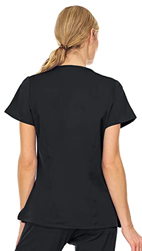 Mini Marilyn Stretch V-Neck Three Pocket Scrub Top with 4-Way Stretch, Black, L
