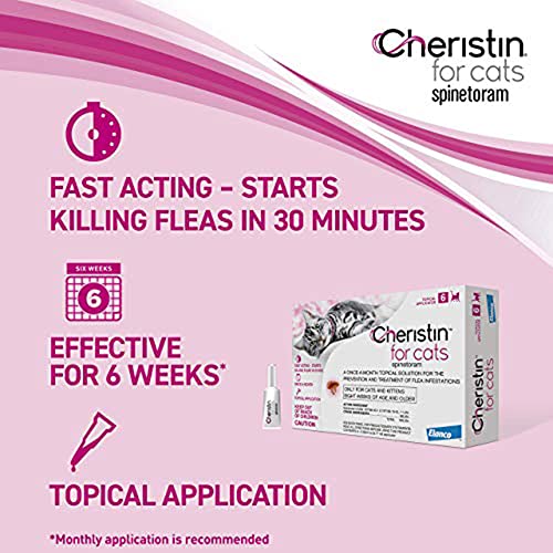 Cheristin for Cats Topical Flea Prevention – Starts Killing Fleas in 30 Minutes, 6 Dose